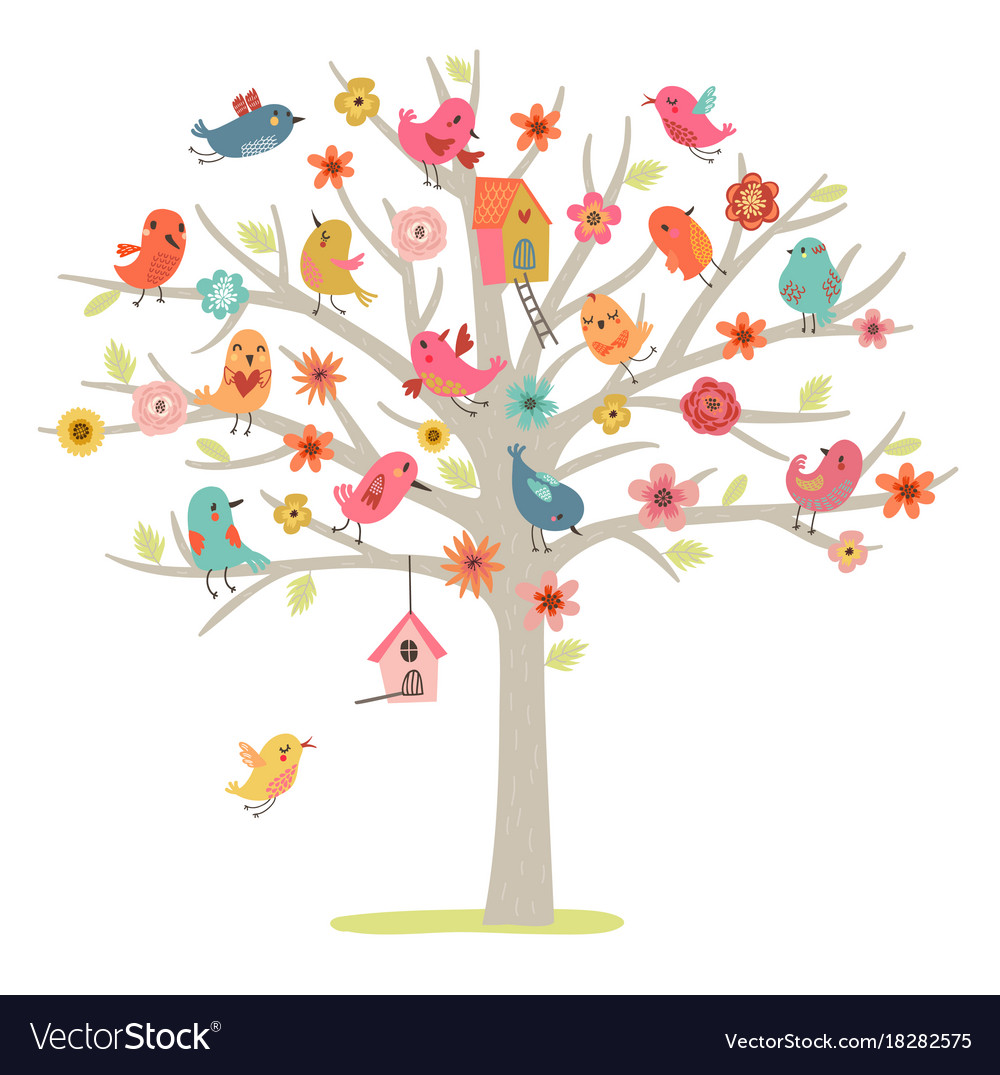 Tree and birds Royalty Free Vector Image - VectorStock