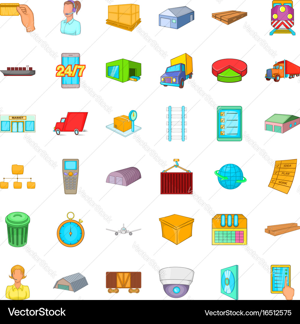 Warehouse icons set cartoon style Royalty Free Vector Image
