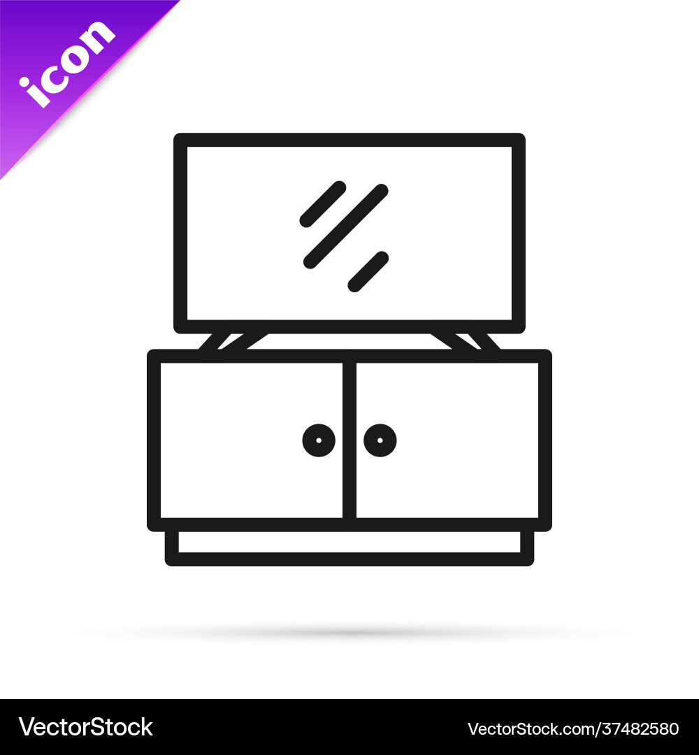 Black line tv table stand icon isolated on white Vector Image