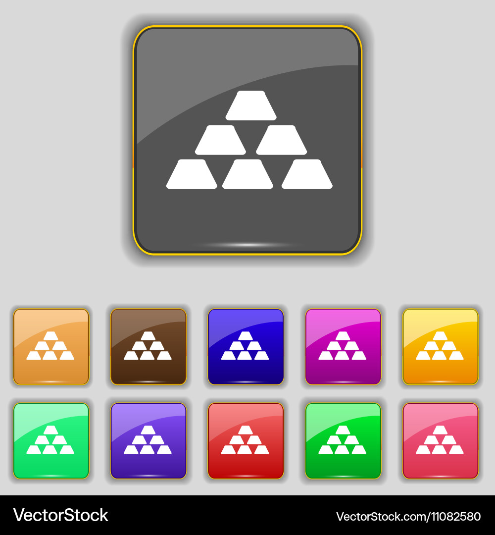Gold icon sign set with eleven colored buttons Vector Image