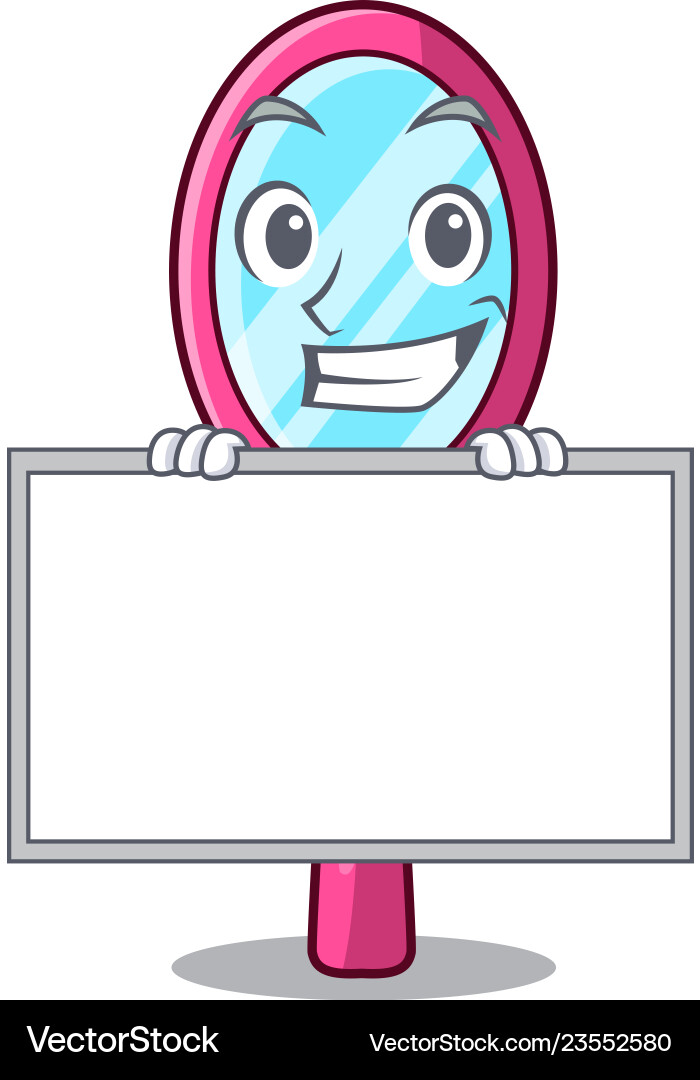 Grinning with board mirror in the cartoon shape Vector Image