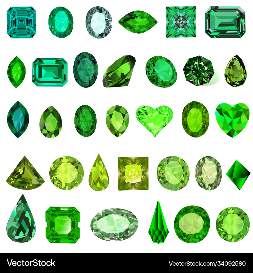 Set green gems different shades and cuts Vector Image