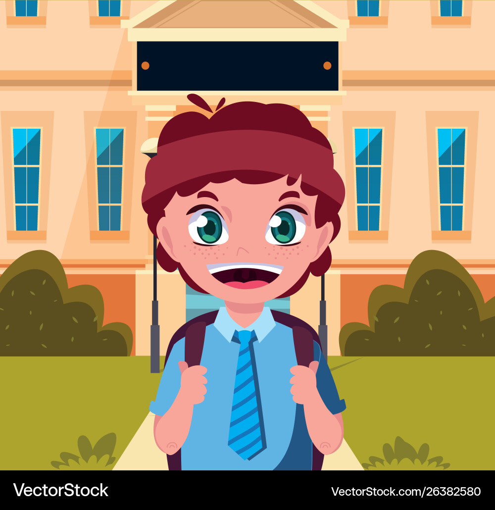 Student boy school building street Royalty Free Vector Image