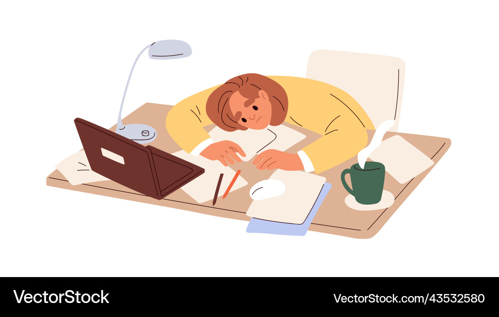 Tired employee at office work bored overworked Vector Image