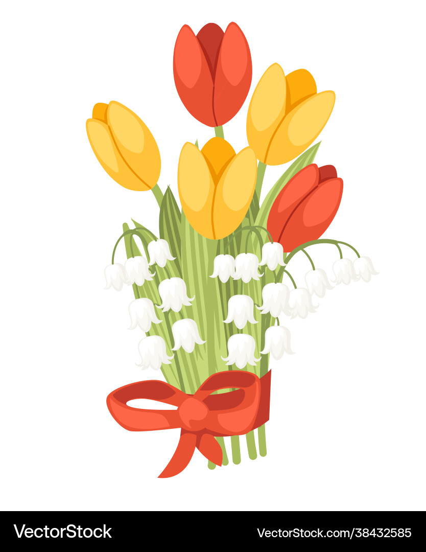 A bouquet flowers with red ribbon spring Vector Image