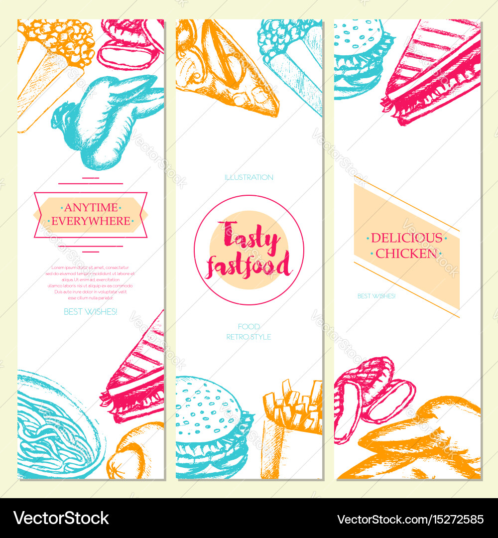 Fast food - color hand drawn square template Vector Image