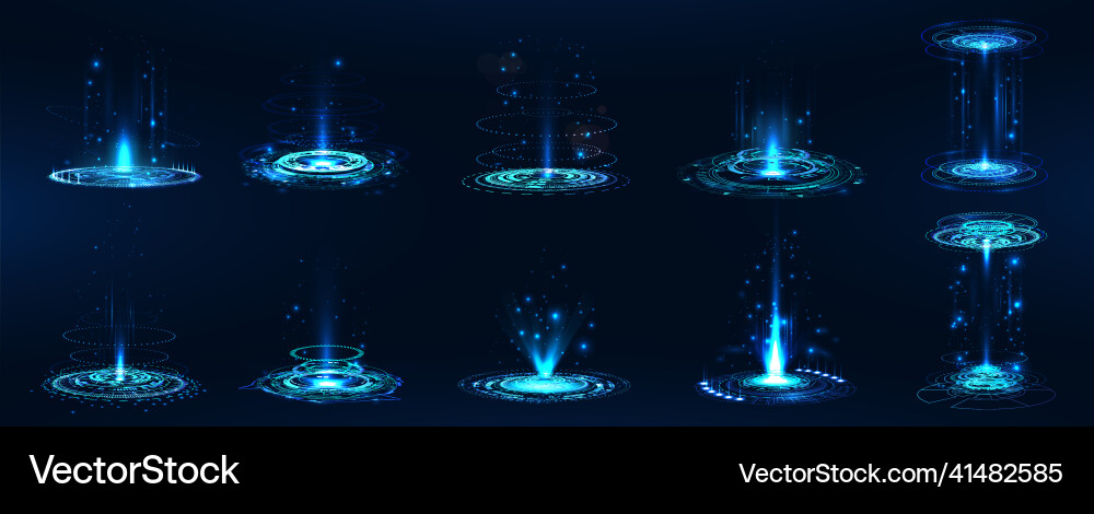 Futuristic realistic holograms and portals Vector Image