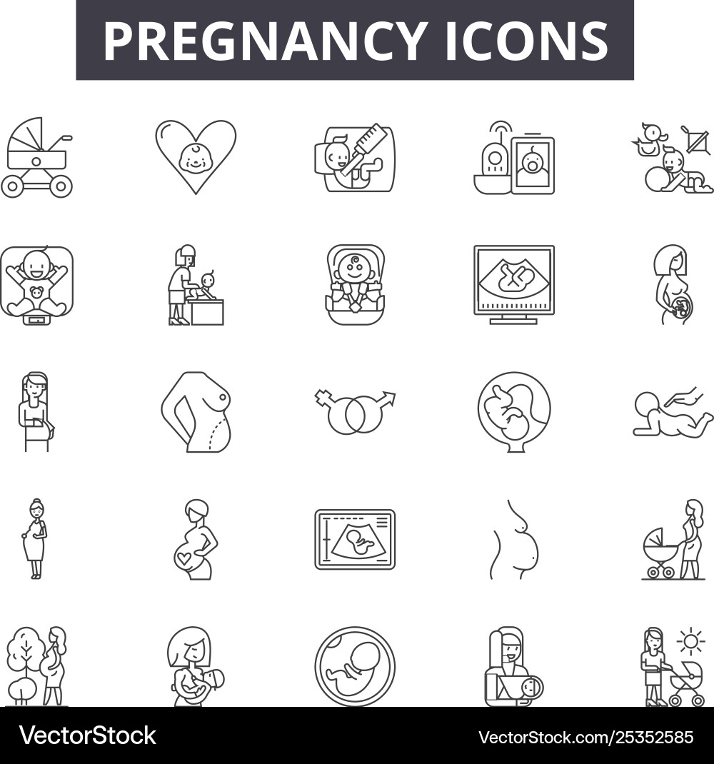 Pregnancy line icons signs set linear Royalty Free Vector