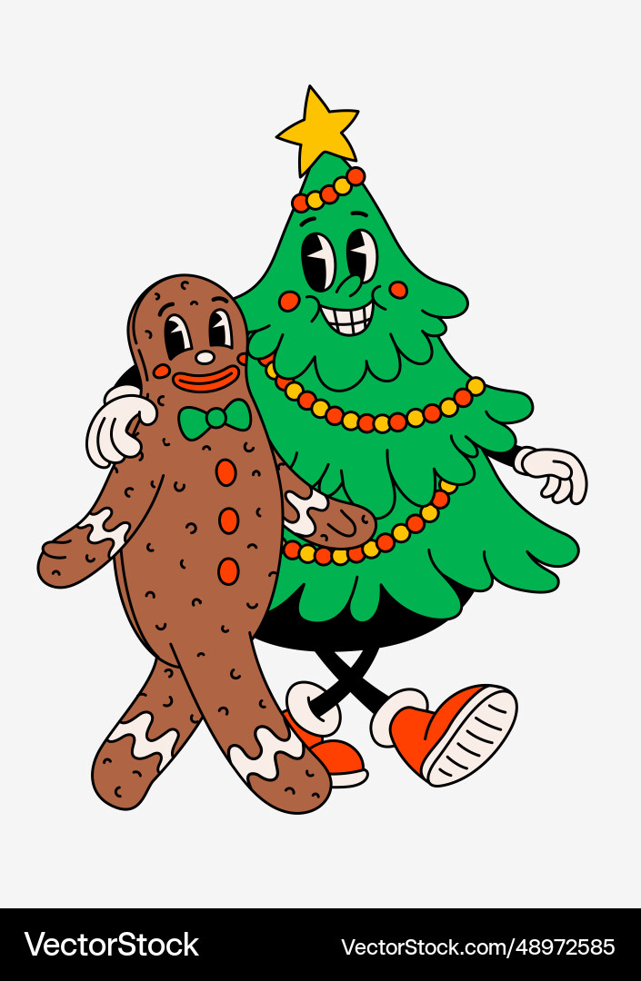 Retro cartoon gingerbread and christmas tree Vector Image