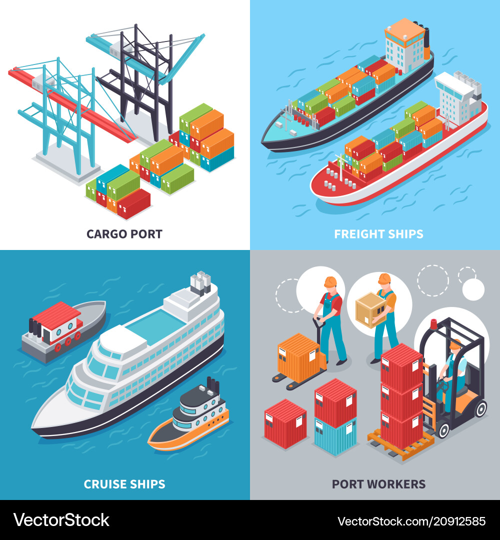 Sea port 2x2 design concept Royalty Free Vector Image