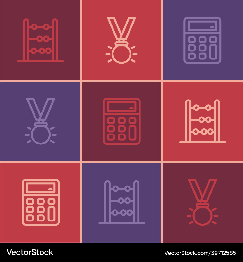 Set line abacus calculator and medal icon Vector Image