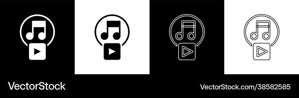 Set play in square icon isolated on black Vector Image