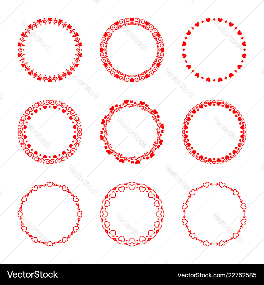Set round frames with hearts in vintage and Vector Image