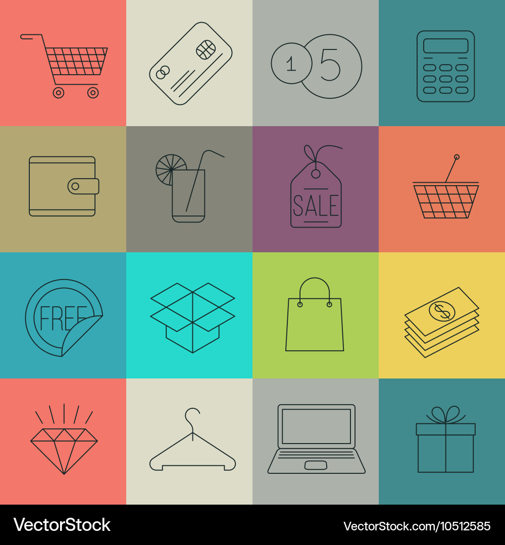 Shopping and store thin line icon set Royalty Free Vector