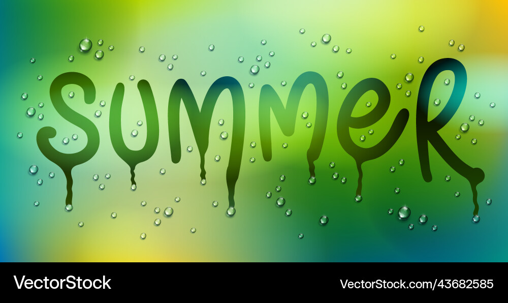 Summer word drawn on a window water rain drops Vector Image