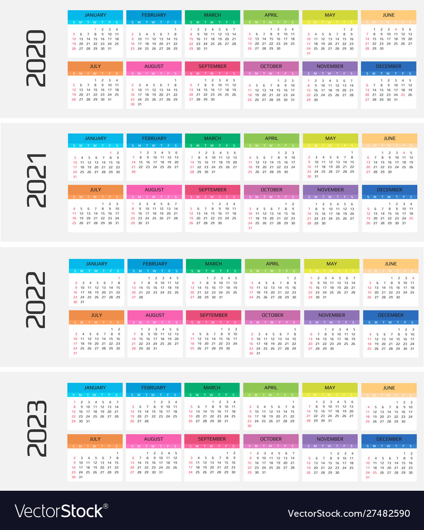 Calendar 2020 and 2021 template 12 months Vector Image