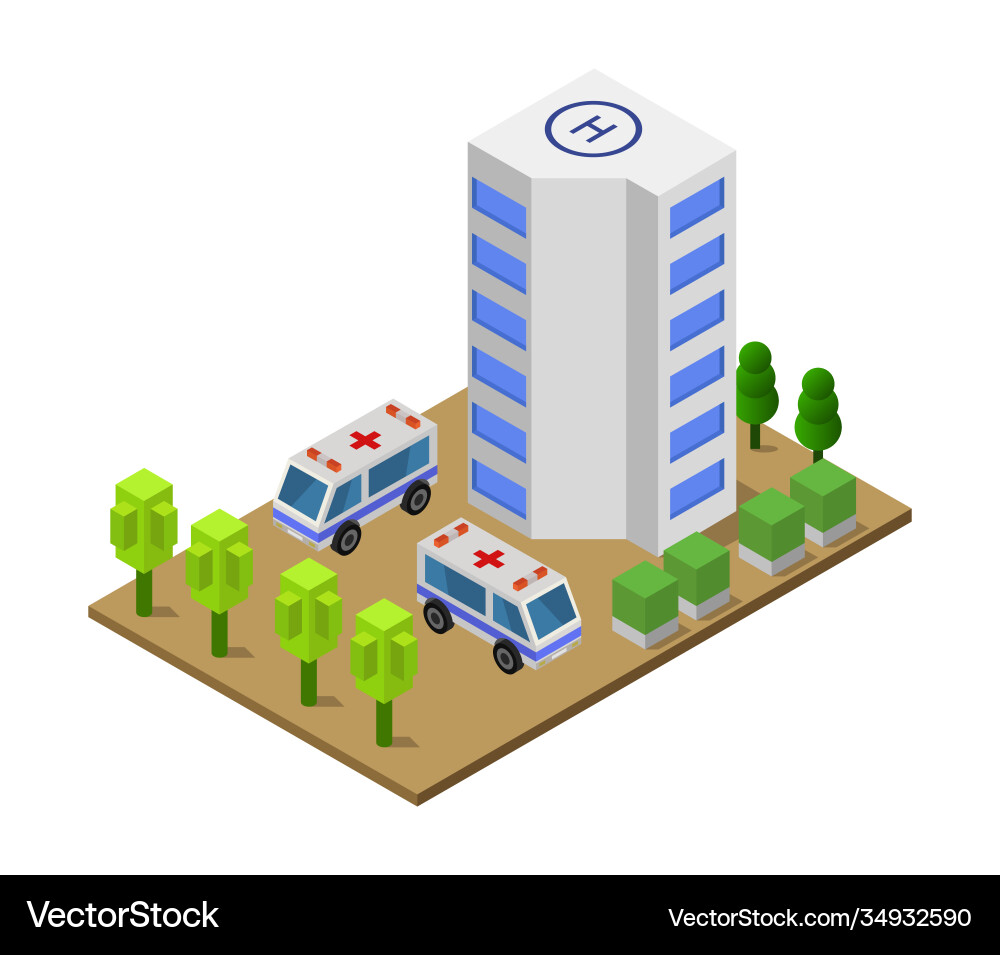 Isometric hospital in on white background Vector Image