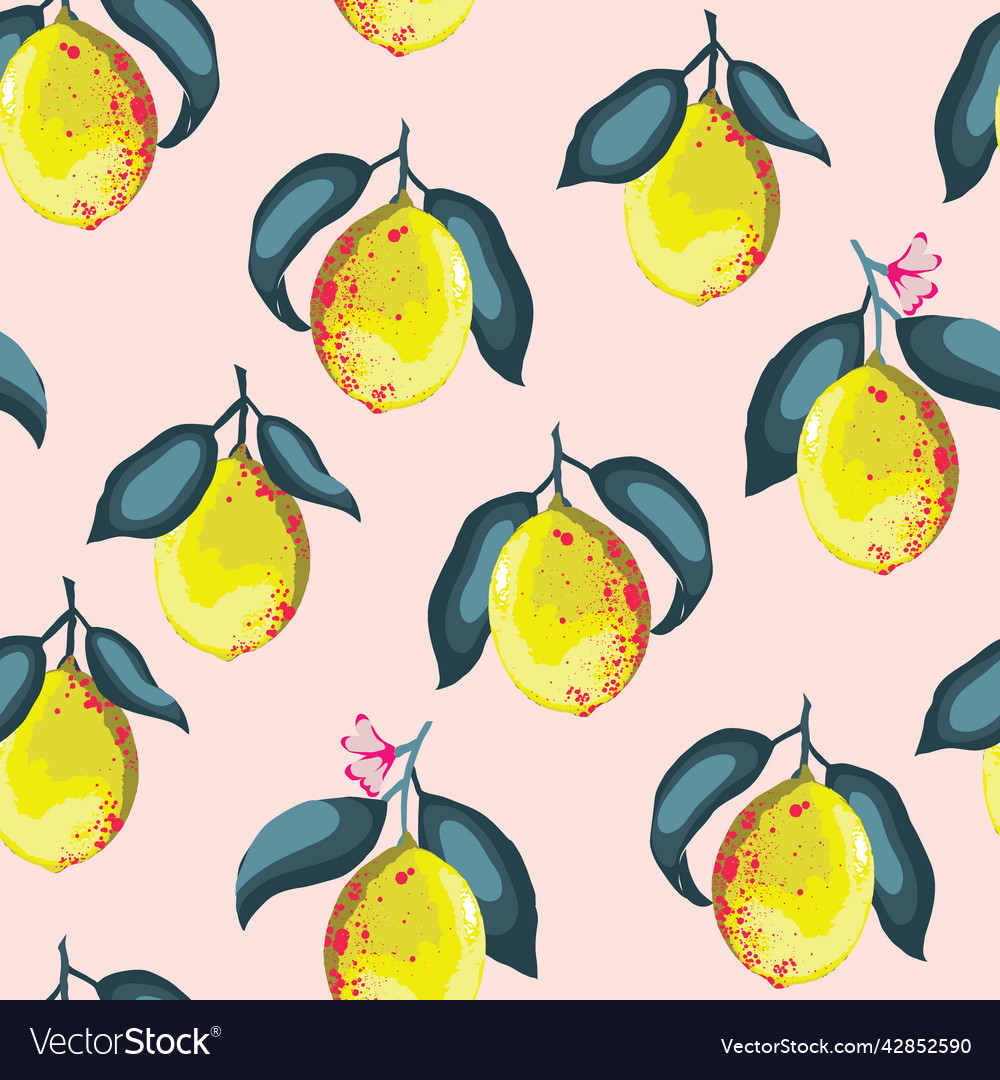 Lemons with leaves seamless pattern Royalty Free Vector