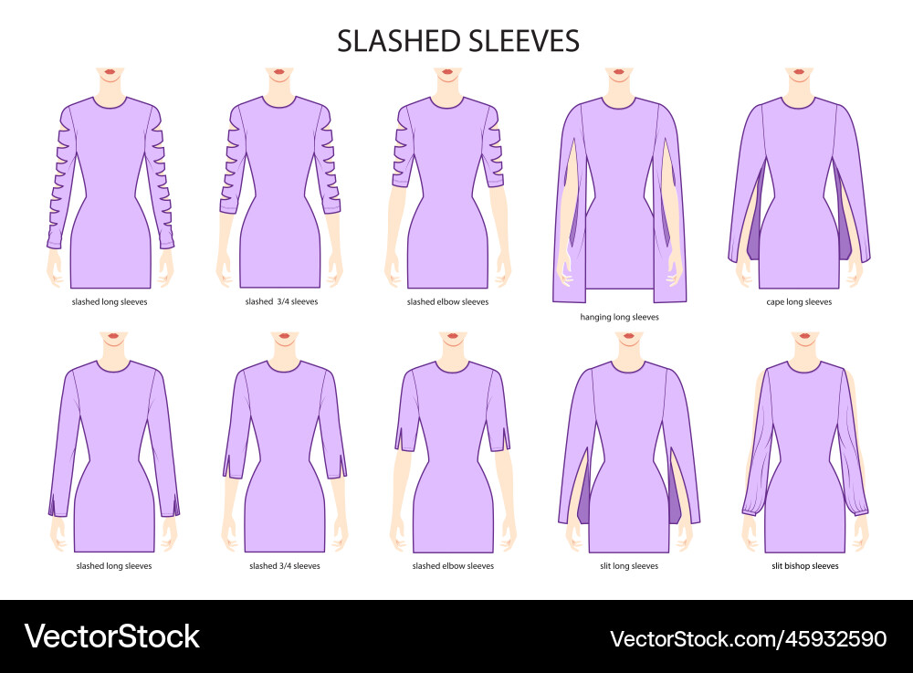 Set of slashed sleeves clothes long short Vector Image