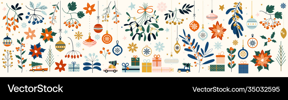 Christmas decorative banner baubles Royalty Free Vector