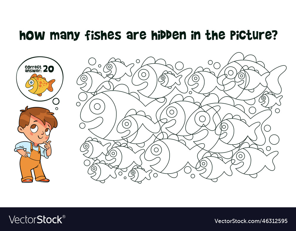 Count how many fishes are hidden in the picture Vector Image