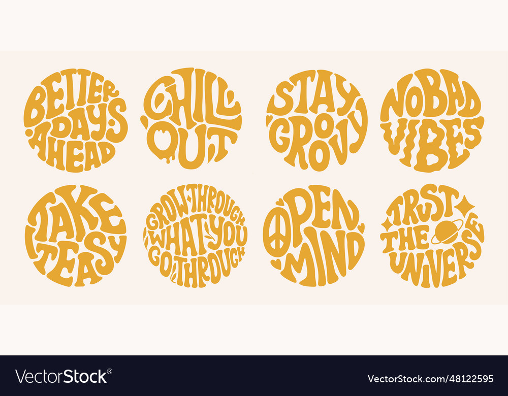 Groovy lettering set retro slogan collection Vector Image