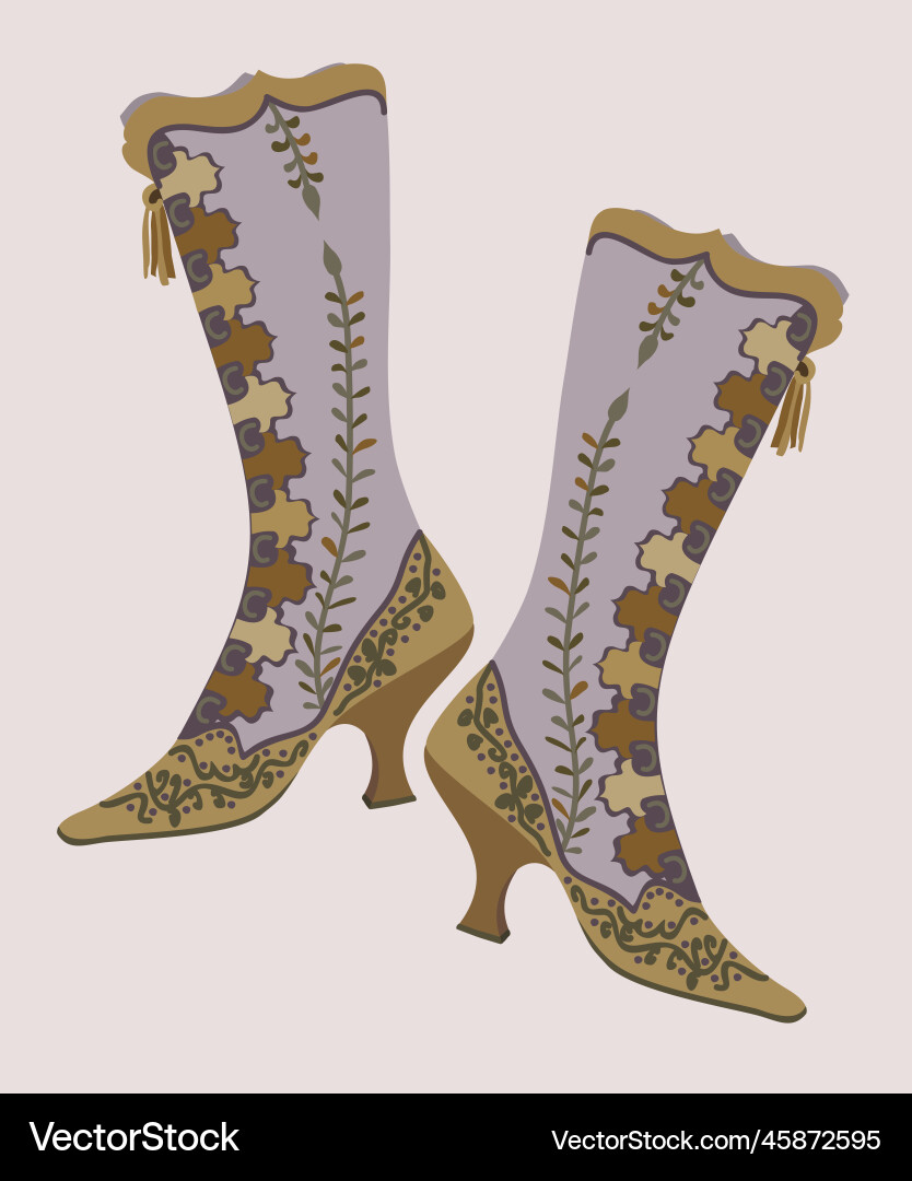 High-heeled vintage boots isolated Royalty Free Vector Image