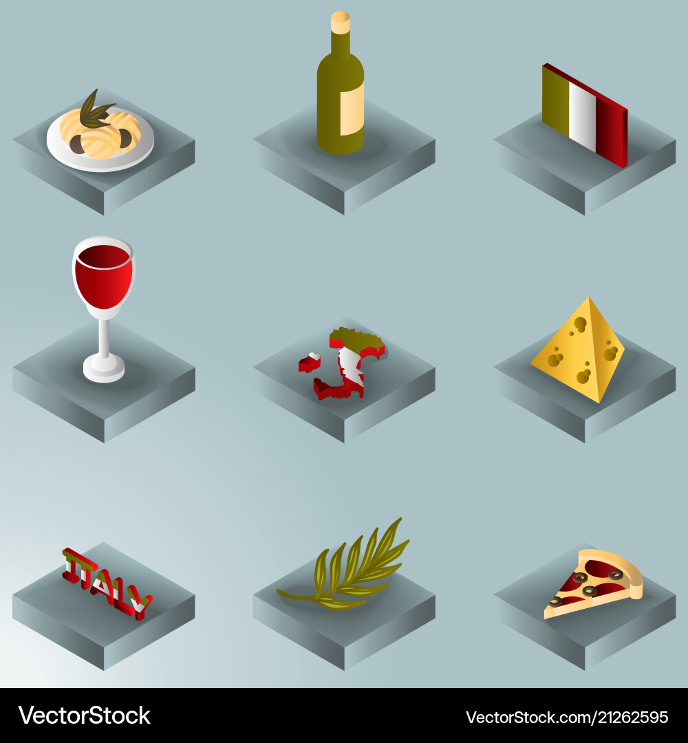 Italy color gradient isometric icons Royalty Free Vector
