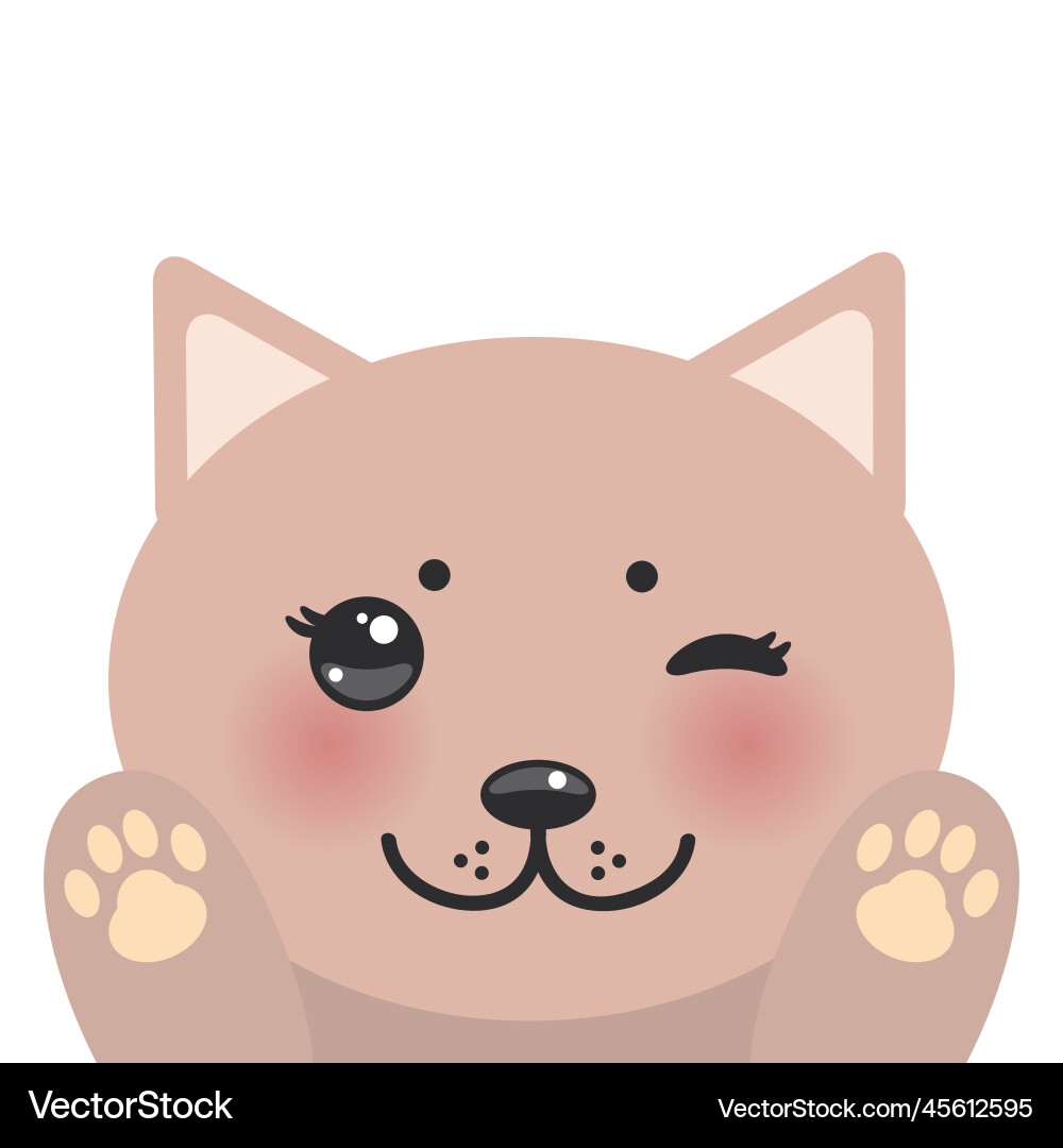 Kawaii funny pink cat muzzle with pink cheeks Vector Image