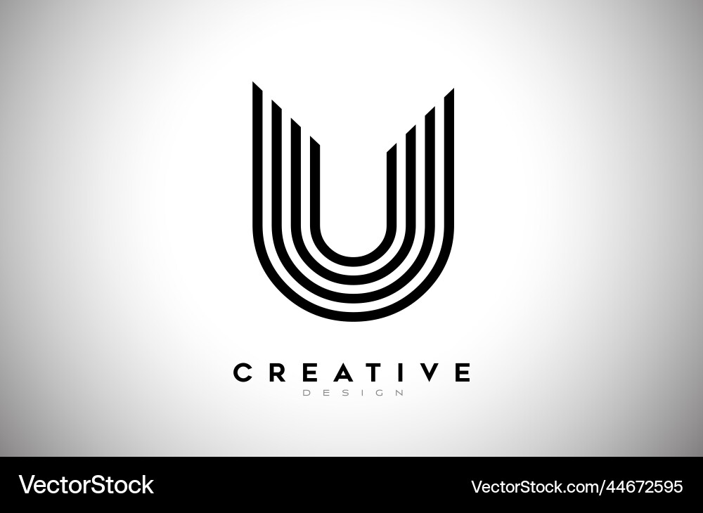Lines letter u logo with black and monogram Vector Image