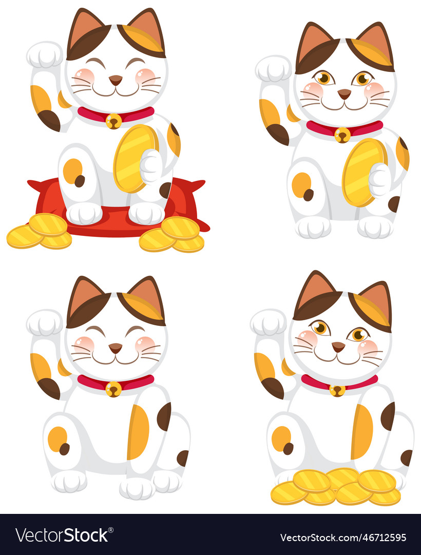 Set of japan maneki neko cat Royalty Free Vector Image