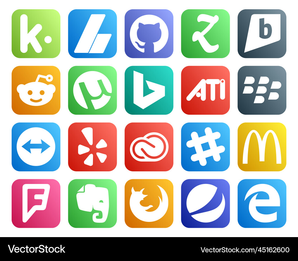 20 social media icon pack including chat adobe Vector Image