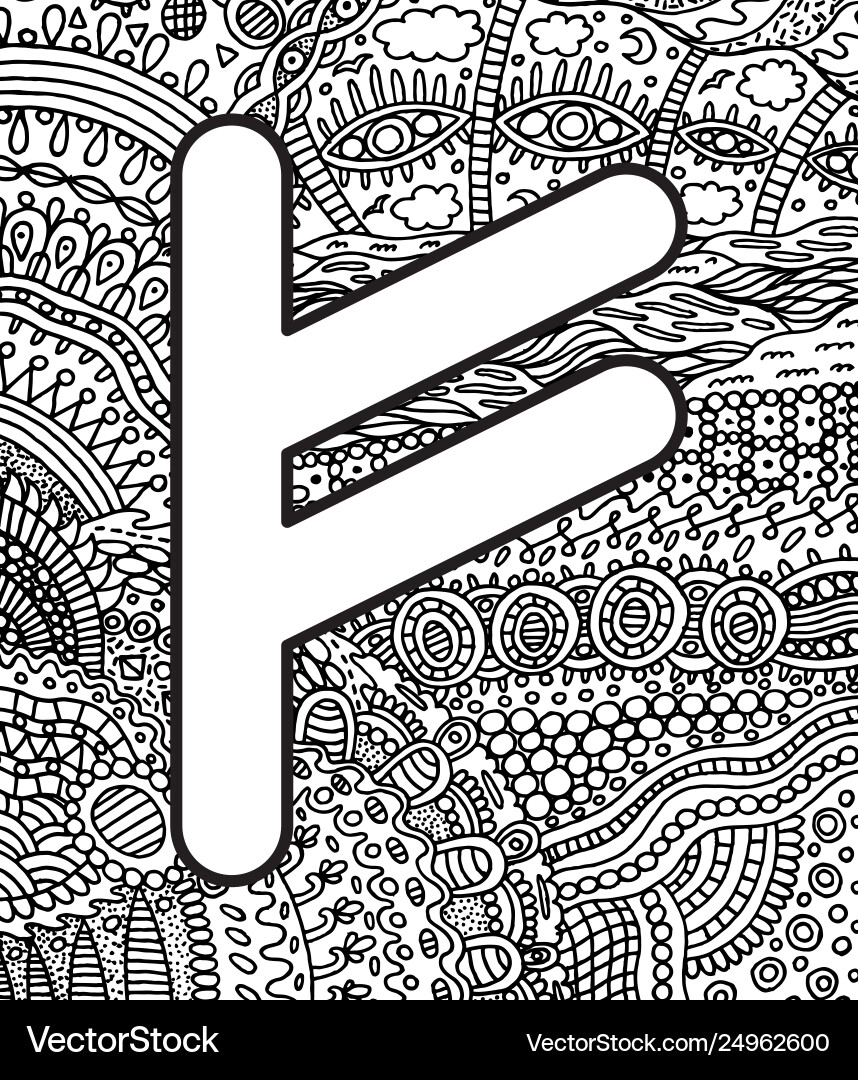 Ancient scandinavian rune fehu with doodle Vector Image