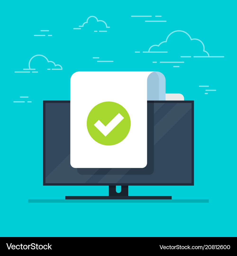 Document and checkmark icon on monitor Royalty Free Vector