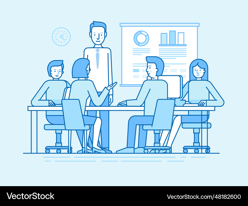 In line flat style and blue colors - teamwork Vector Image