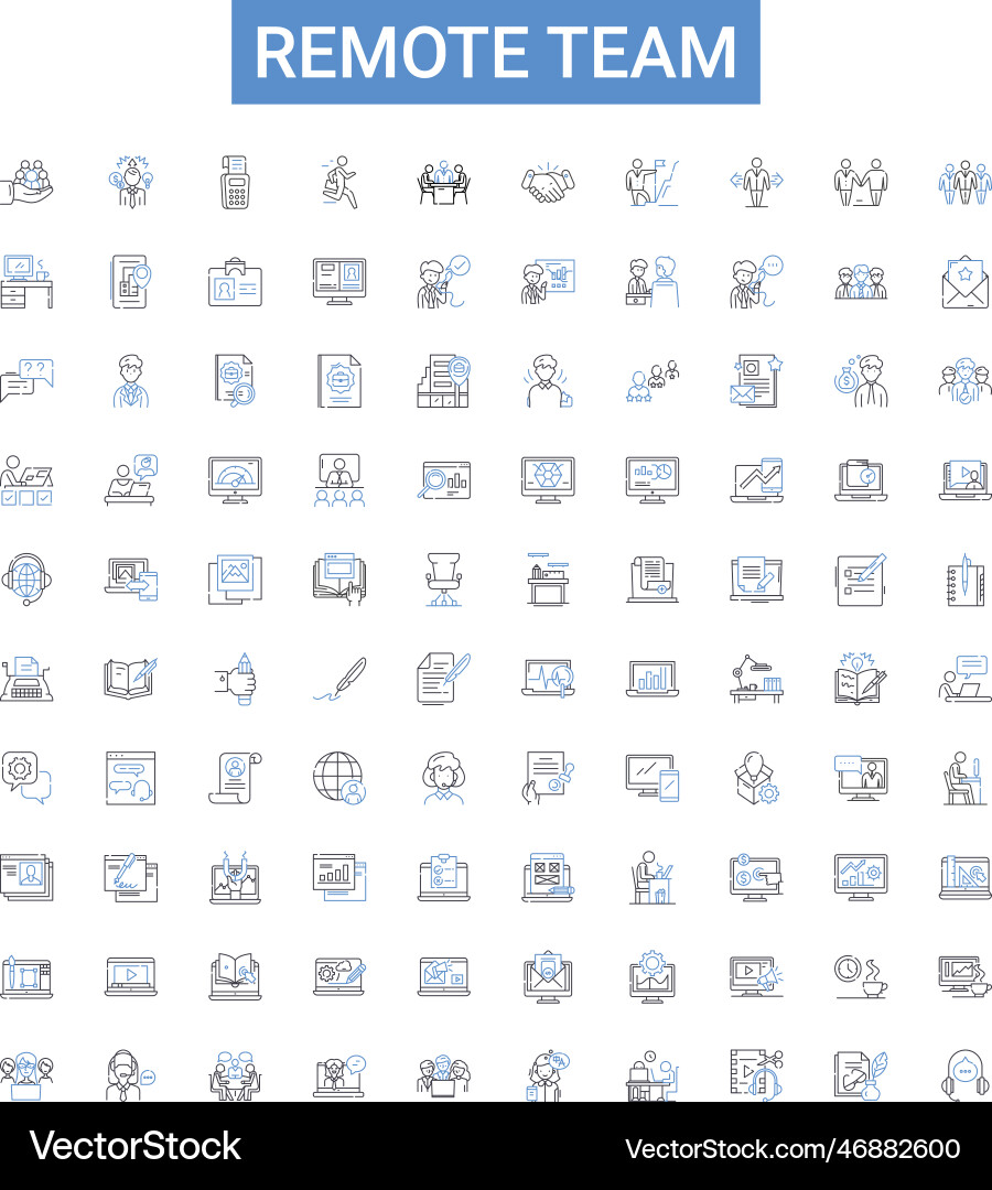 Remote team outline icons collection Royalty Free Vector