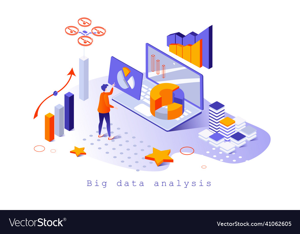 Big data analysis concept in 3d isometric design Vector Image