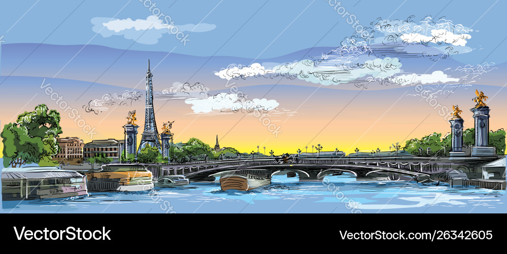 Colorful hand drawing paris 4 Royalty Free Vector Image