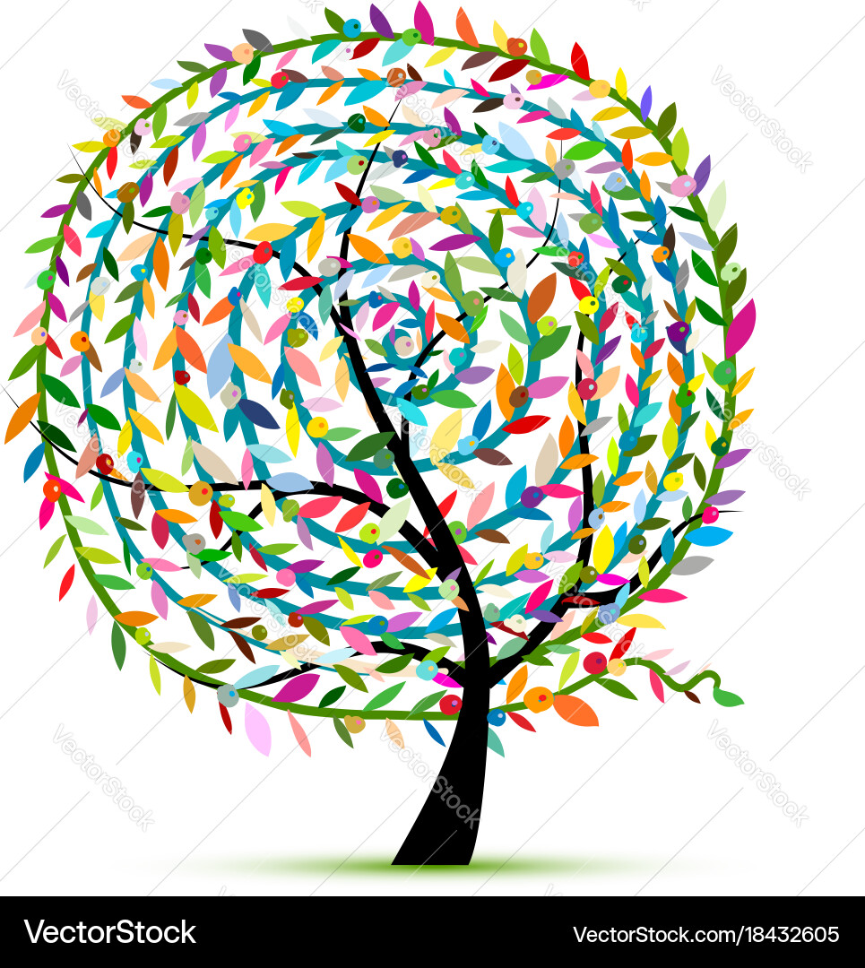 Colorful tree with leaf spiral ornament Royalty Free Vector