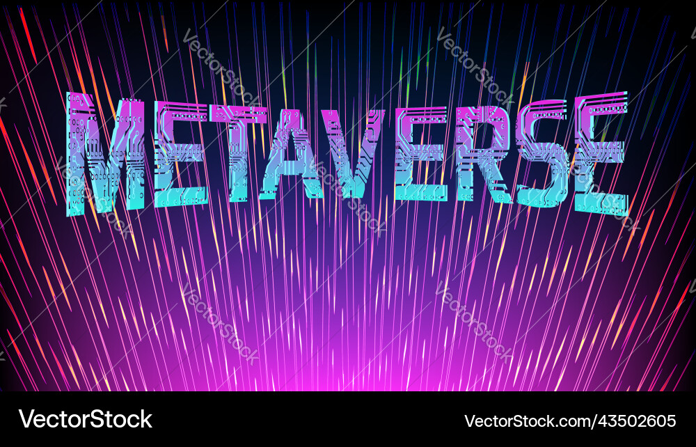 Concave word metaverse on digital purple Vector Image