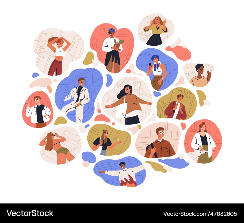 Diverse happy people composition daily life Vector Image
