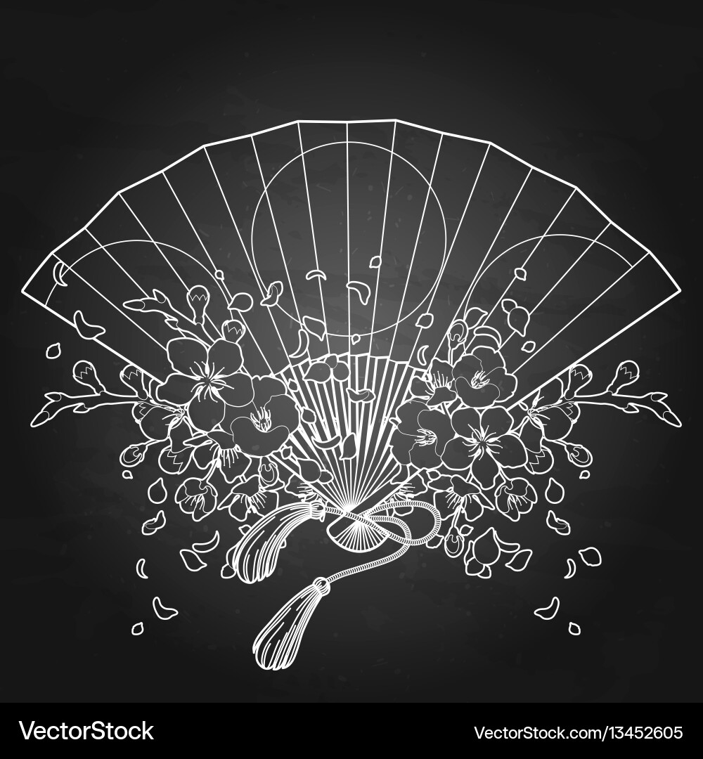 Fan with floral decoration Royalty Free Vector Image