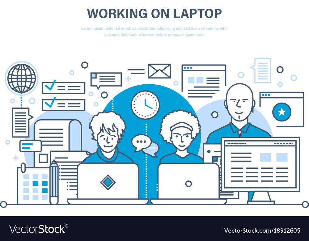 People working on laptop for business analysis Vector Image
