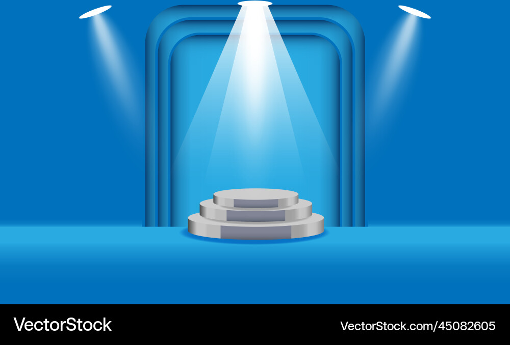 Podium with spotlight for show blue wall Vector Image