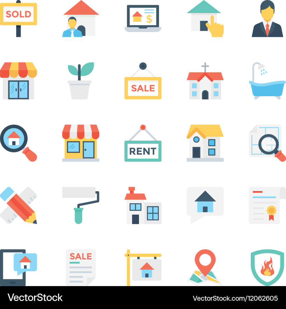 Real estate colored icons 1 Royalty Free Vector Image