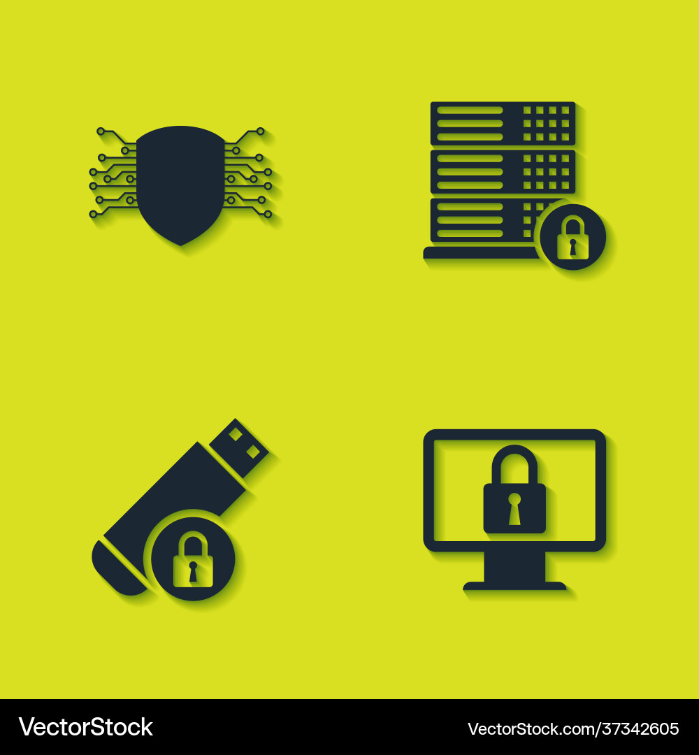 Set cyber security lock on monitor usb flash Vector Image