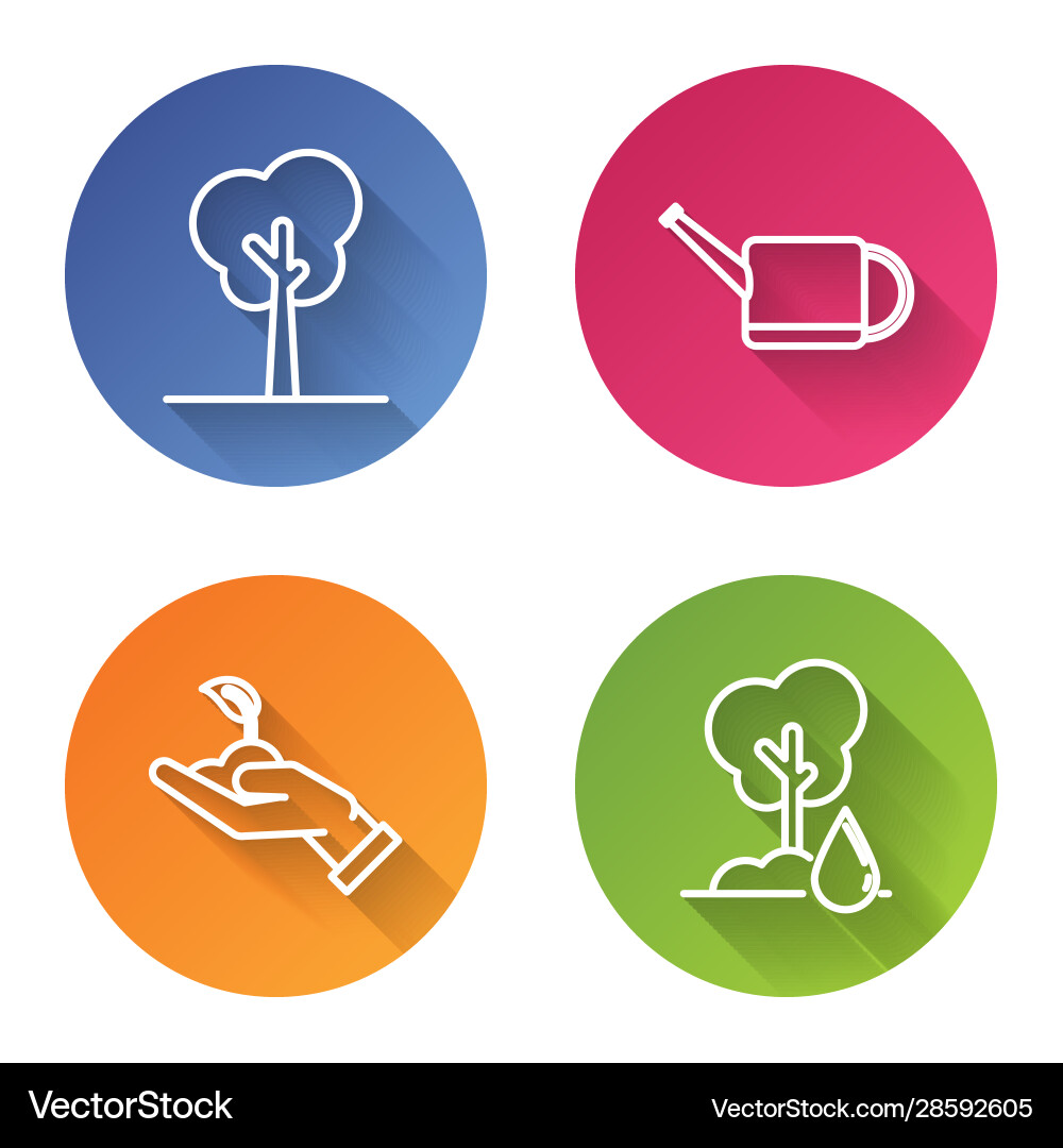 Set line tree watering can sprout in hand Vector Image