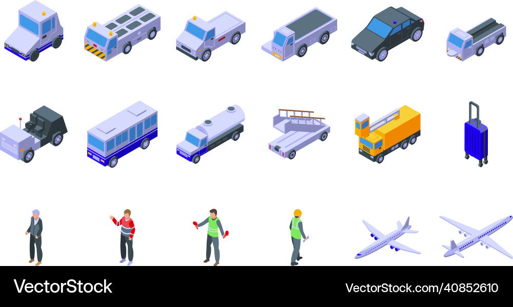 Airport ground support service icons set Vector Image