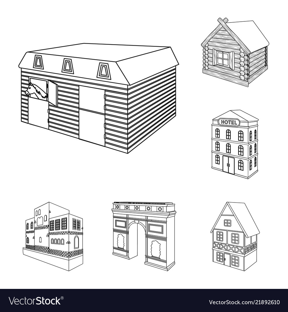 Building and architecture outline icons in set Vector Image