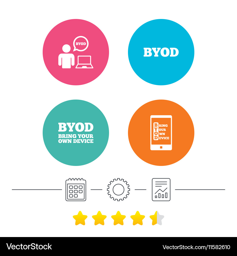 Byod signs human with notebook and smartphone Vector Image
